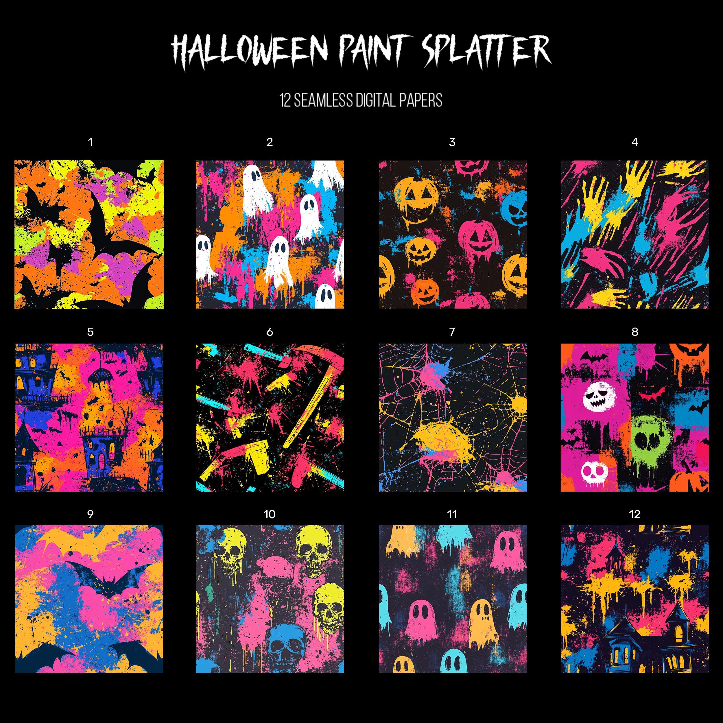 Neon Halloween Paint Splatter Digital Paper: Retro 80s 90s Patterns ...