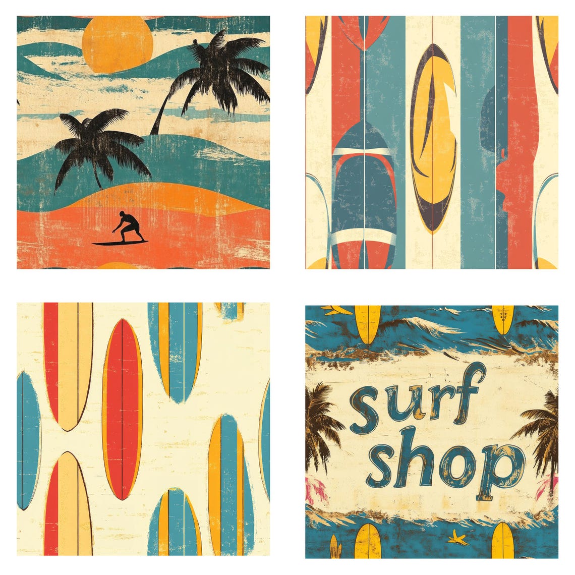 Retro Surfing Digital Paper: Vintage 60s 70s Seamless Patterns (digital ...