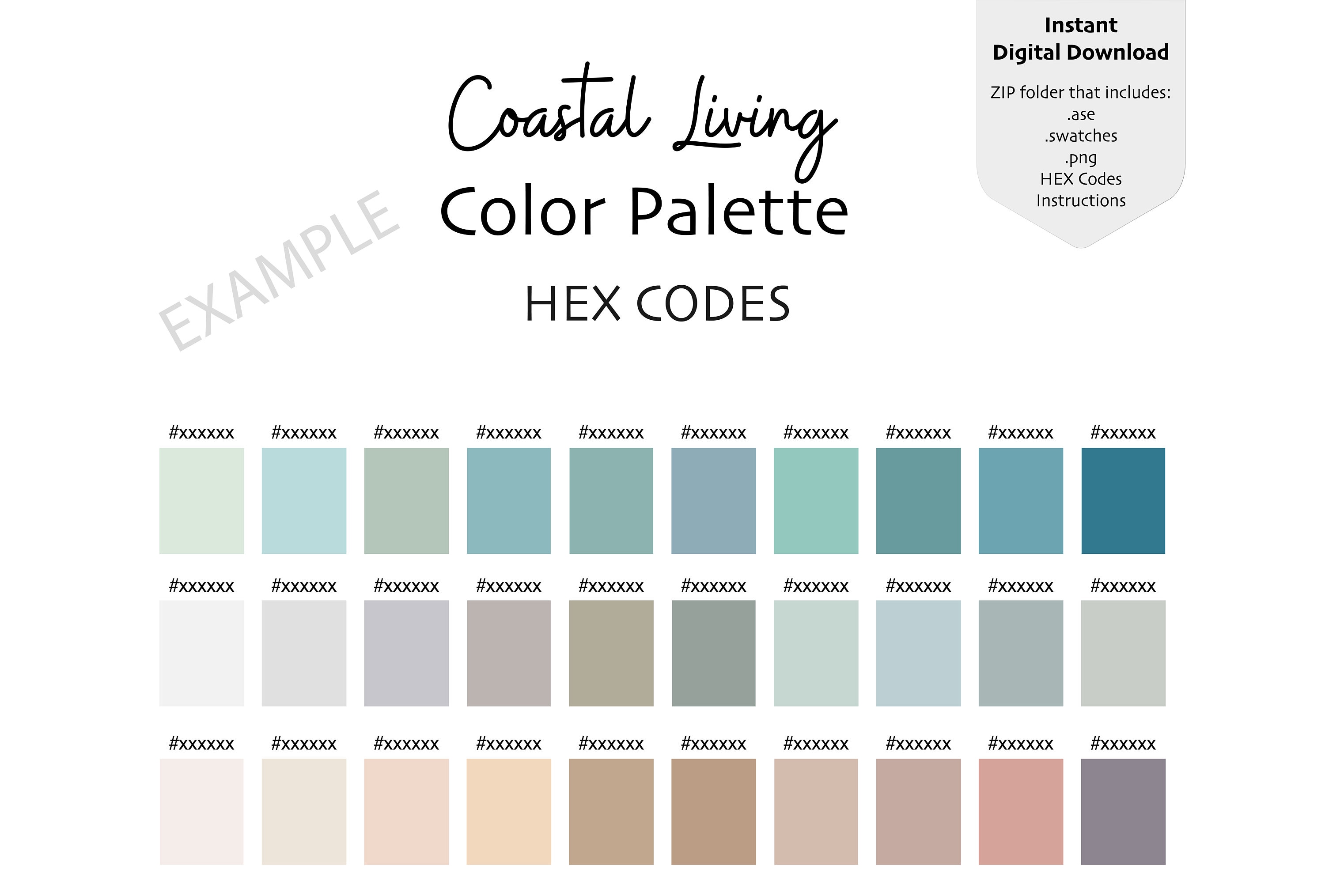 Coastal Living Procreate & Adobe Digital Color Palette | Instant ...