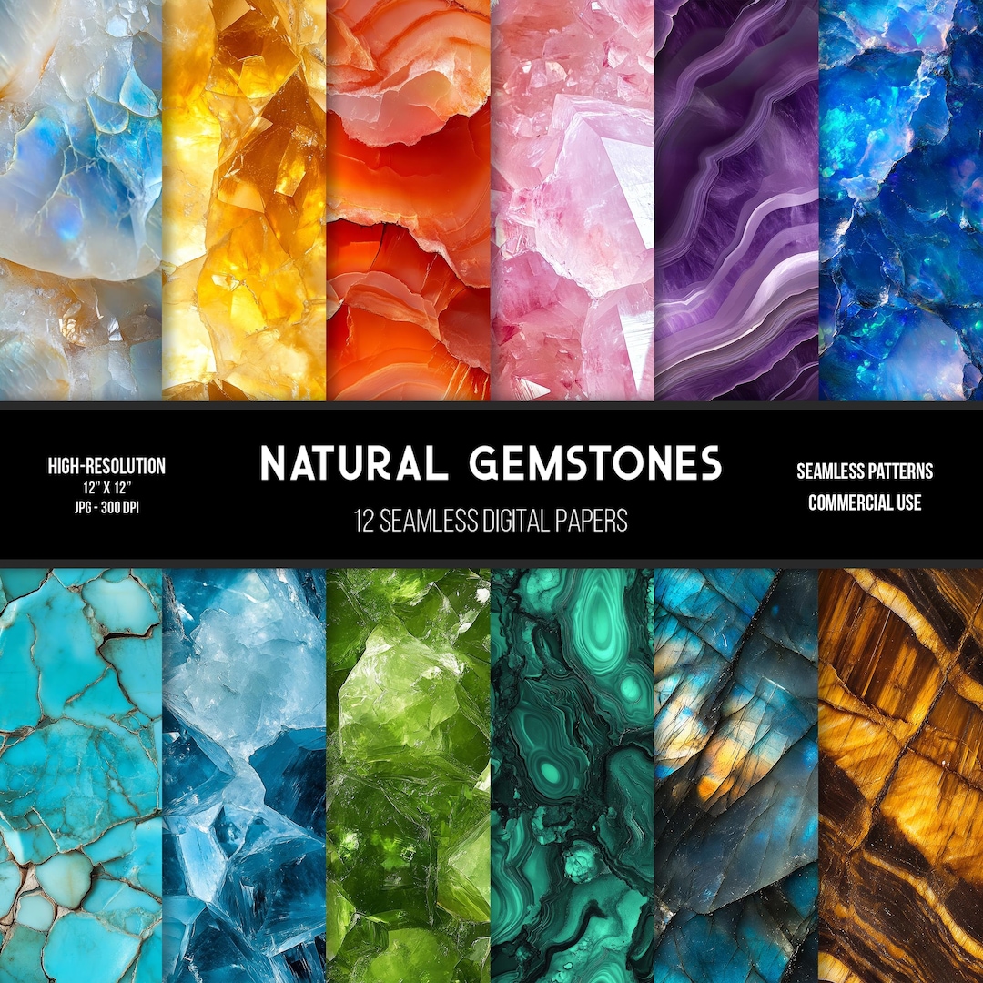 Natural Gemstones Digital Paper: Seamless Crystal Patterns (digital ...