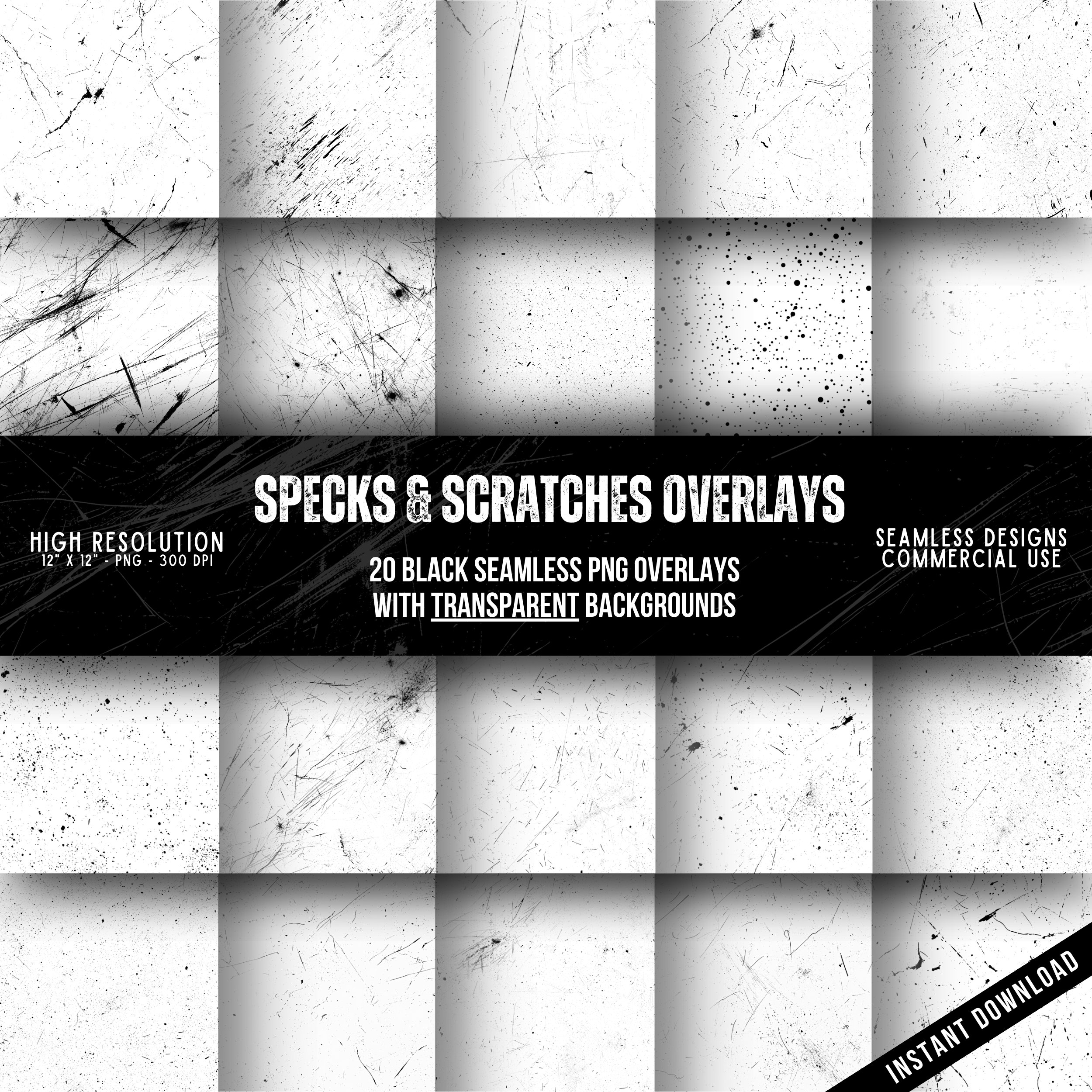 Specks & Scratches Overlays: 20 Seamless Grunge Textures (pngs, Digital ...