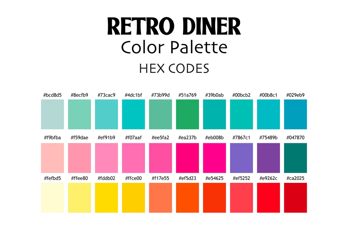 Retro Diner Procreate & Adobe Digital Color Palette | Instant Download ...