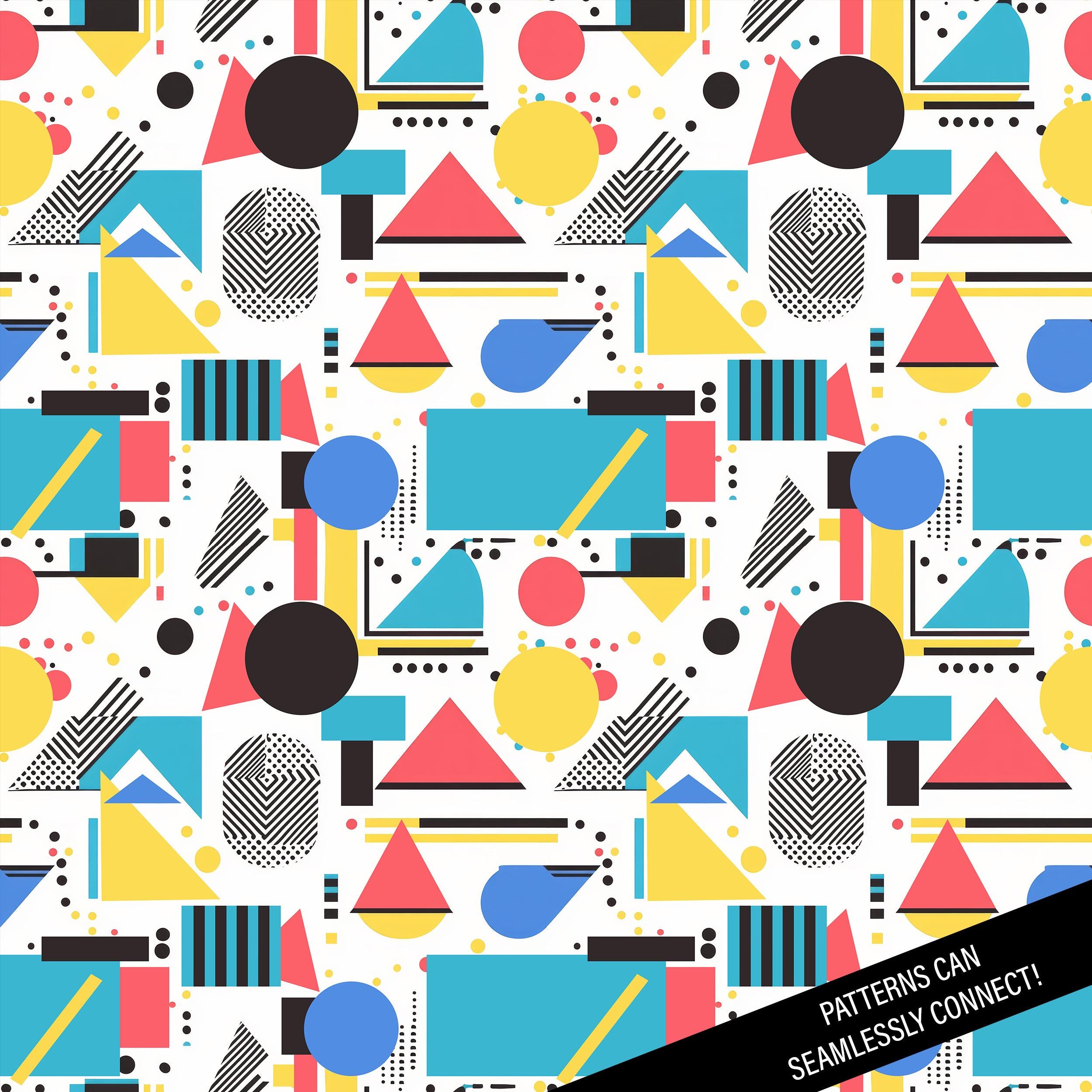 Memphis Style Digital Paper: Seamless 80s 90s Retro Geometric Patterns ...