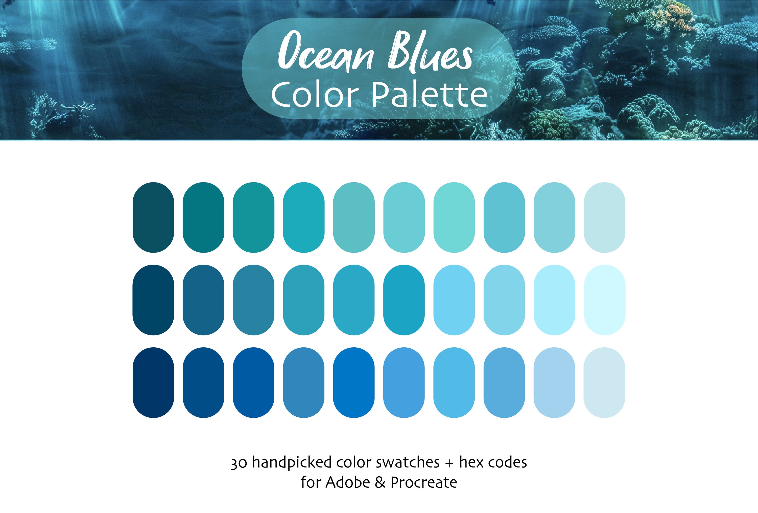 Ocean Blues Procreate & Adobe Digital Color Palette | Instant Download ...