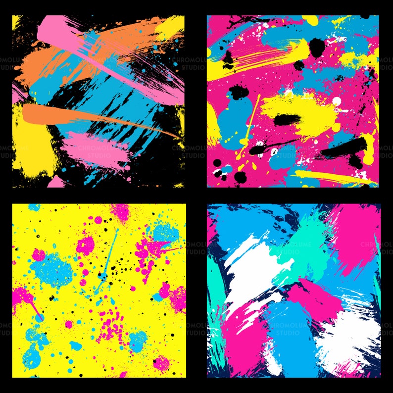 90s Remix: Abstract Splatter Art Seamless Digital Paper | Commercial ...