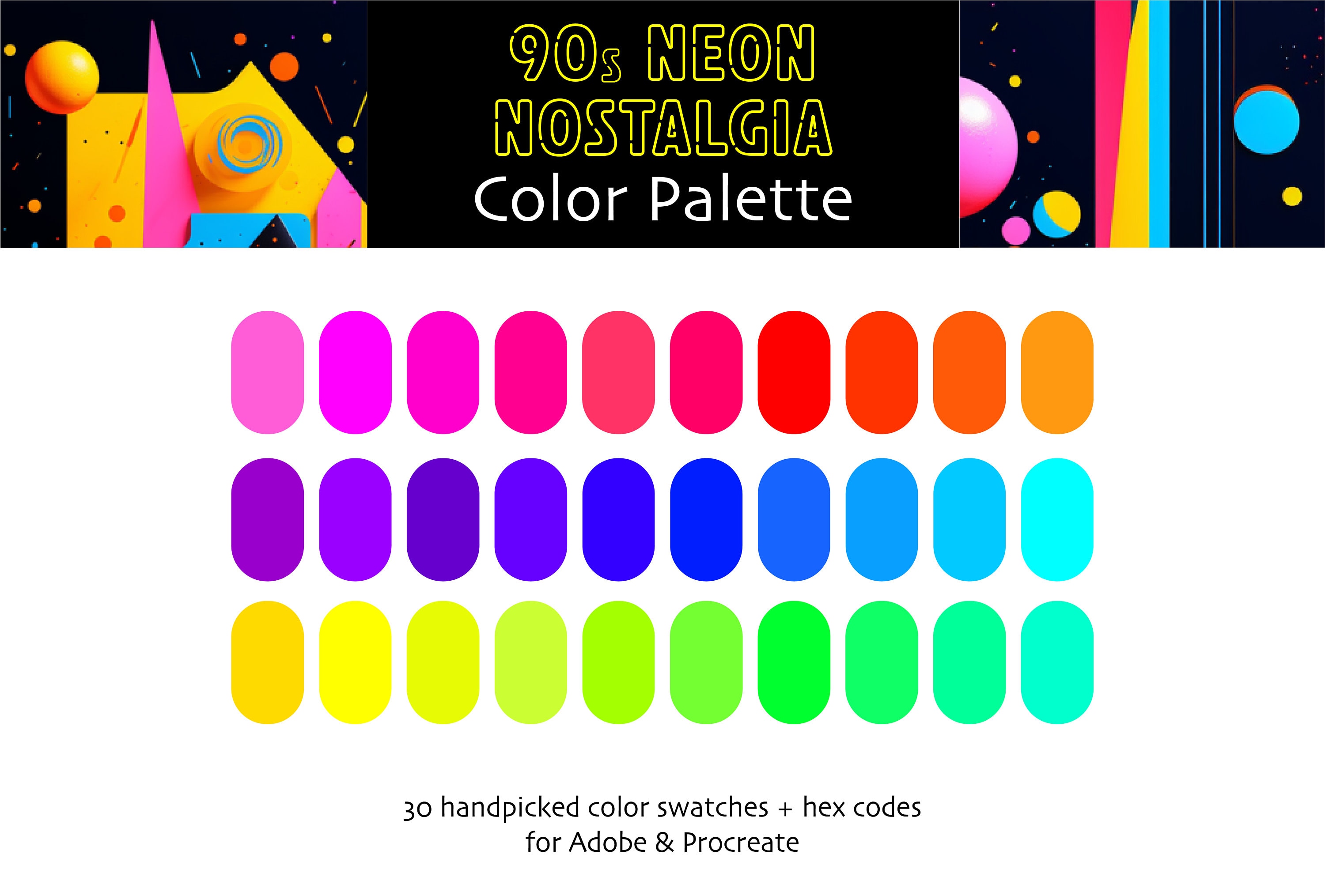 90s Neon Nostalgia Procreate & Adobe Digital Color Palette Instant ...