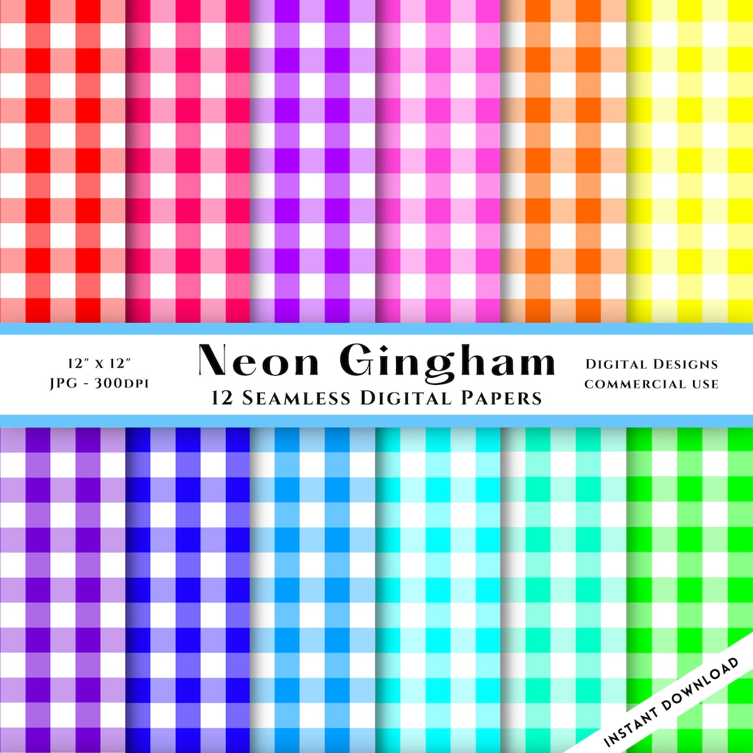 Neon Gingham Digital Paper: Seamless Plaid Patterns (digital Download ...