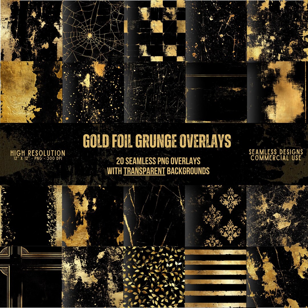 Gold Foil Grunge Texture Overlays: Seamless Patterns (digital Download ...
