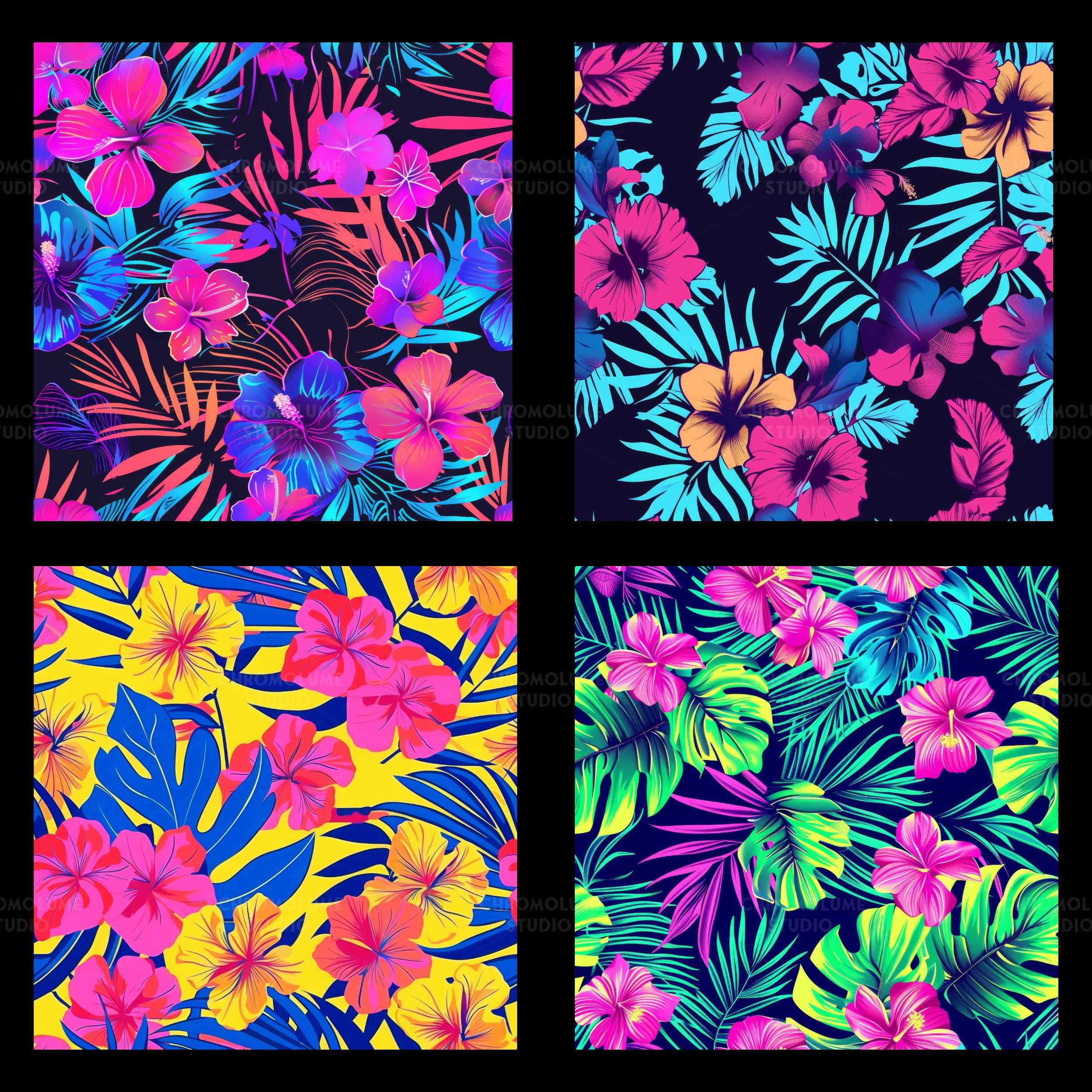 Neon Hawaiian Print Digital Paper: Seamless Tropical Patterns (digital ...