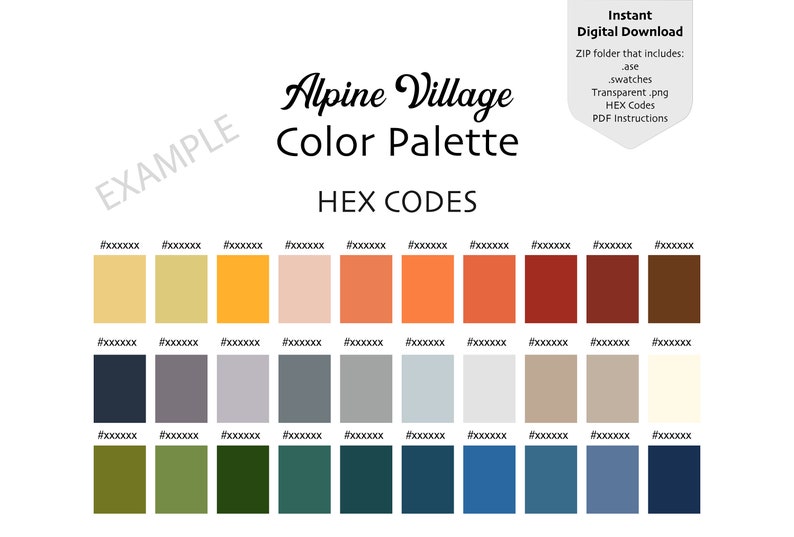 Alpine Village Digital Color Palette: 30 Hues for Procreate & Adobe ...