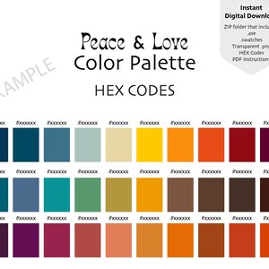 1970s Peace and Love Procreate & Adobe Digital Color Palette | Instant ...