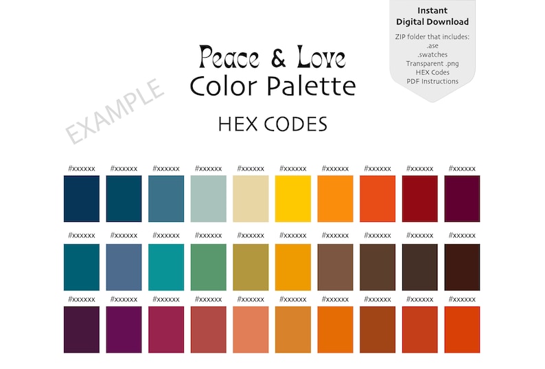 1970s Peace and Love Procreate & Adobe Digital Color Palette | Instant ...