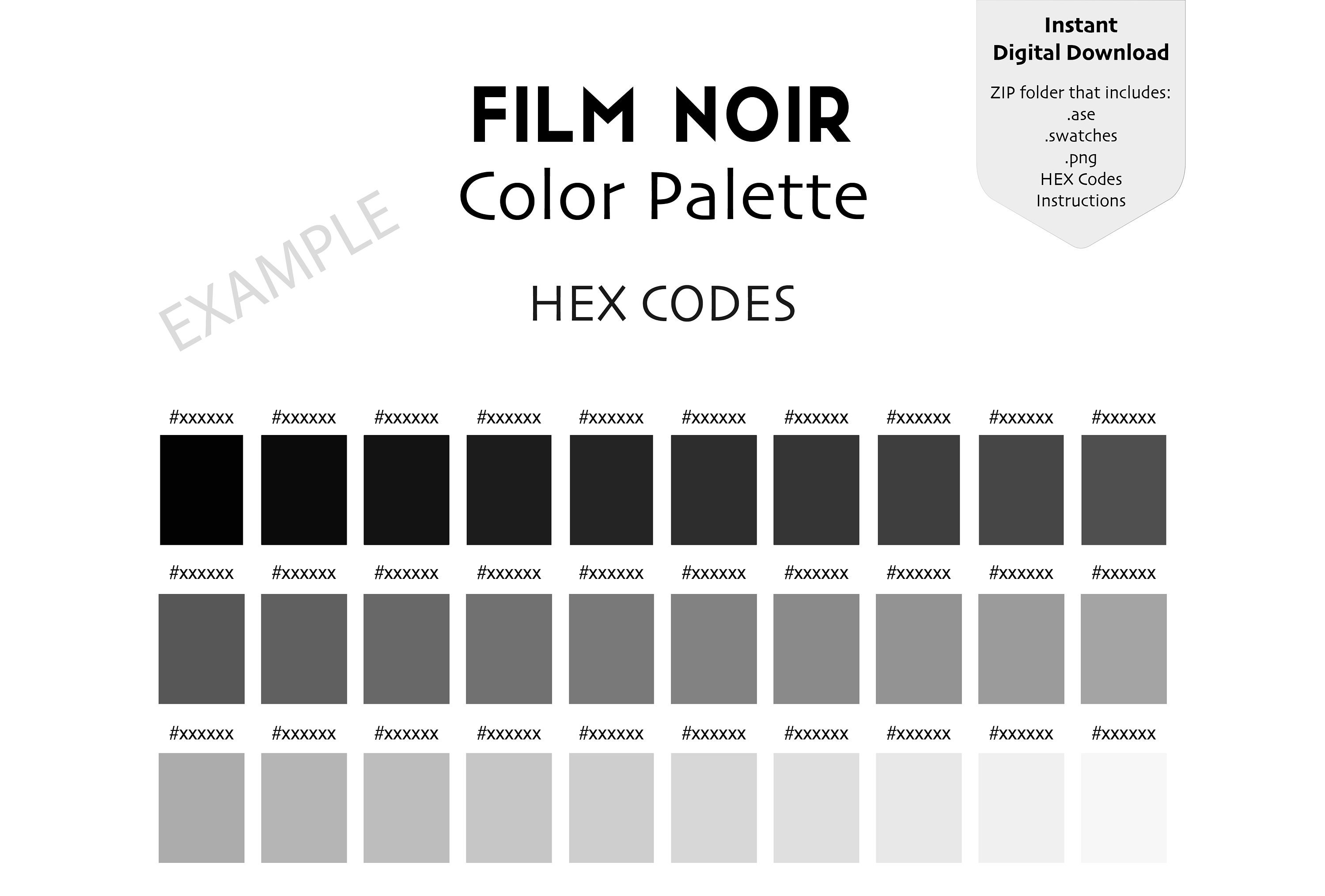 Film Noir Black and White Procreate & Adobe Digital Color Palette ...