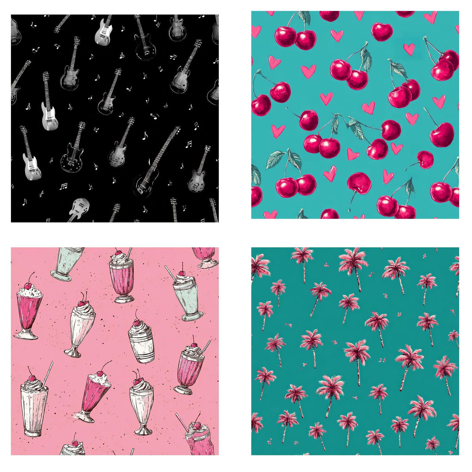 Retro Rockabilly Digital Paper: Seamless 50s Vintage Patterns (digital ...