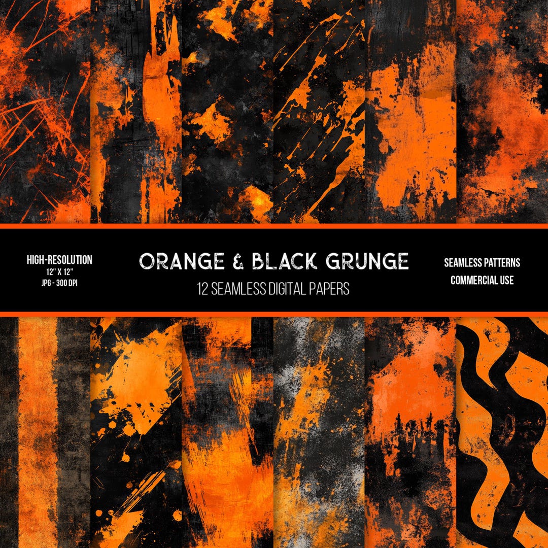 Orange and Black Grunge Digital Paper: Seamless Halloween Textures ...
