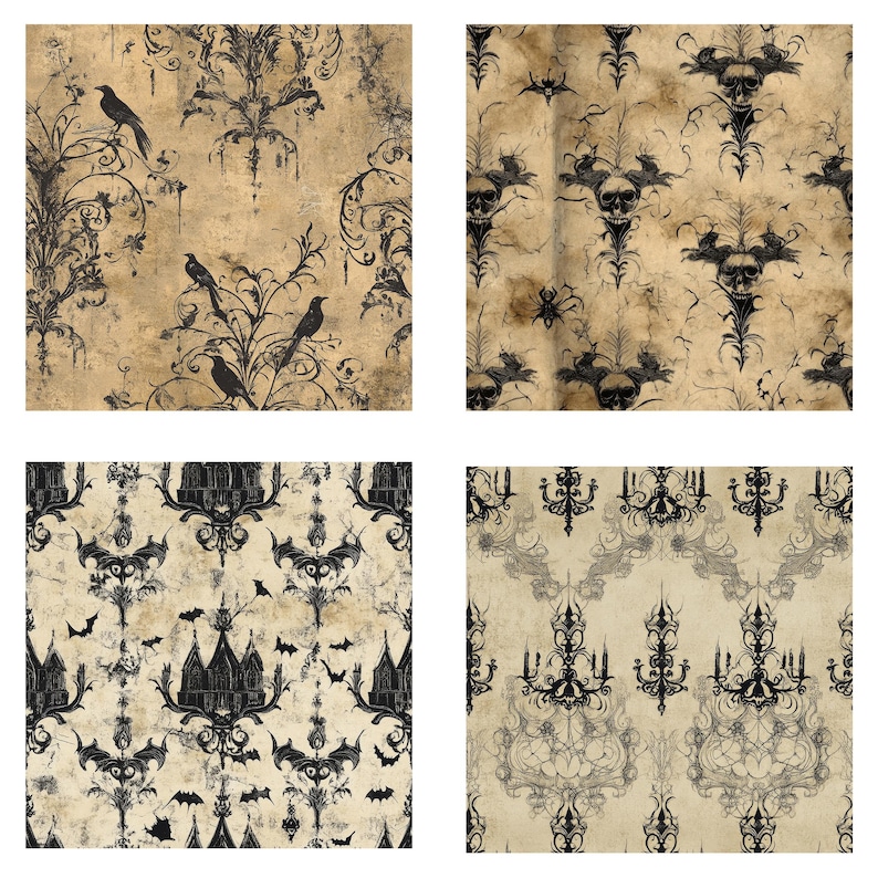 Gothic Halloween Seamless Digital Paper | Commercial Use | JPG | Bats ...