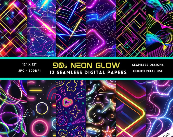 90s Neon Glow Seamless Digital Paper | Commercial Use | High-resolution ...