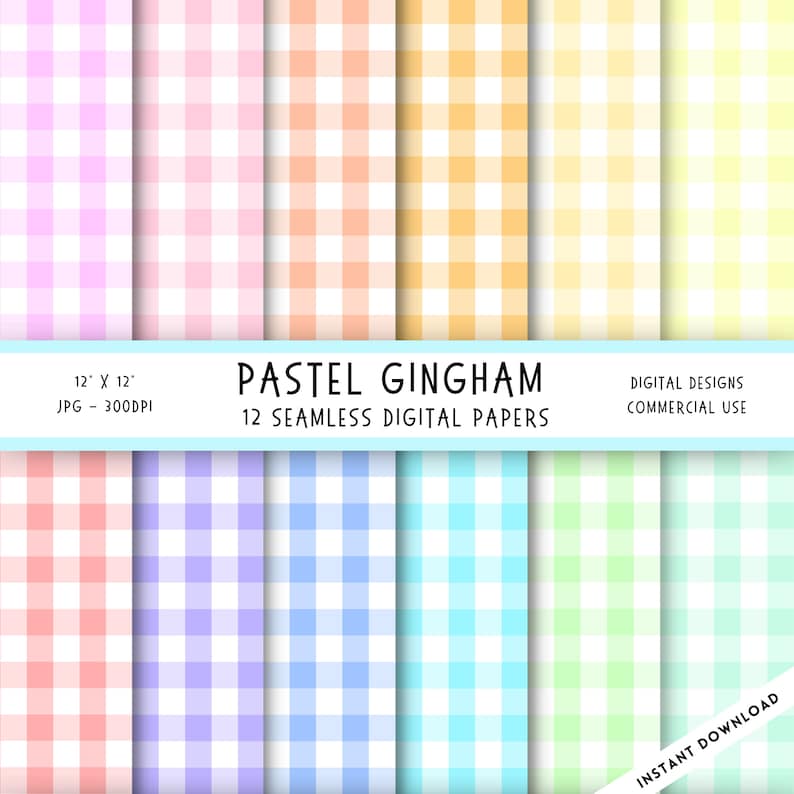 Pastel Gingham Digital Paper: Seamless Plaid Patterns (digital Download ...