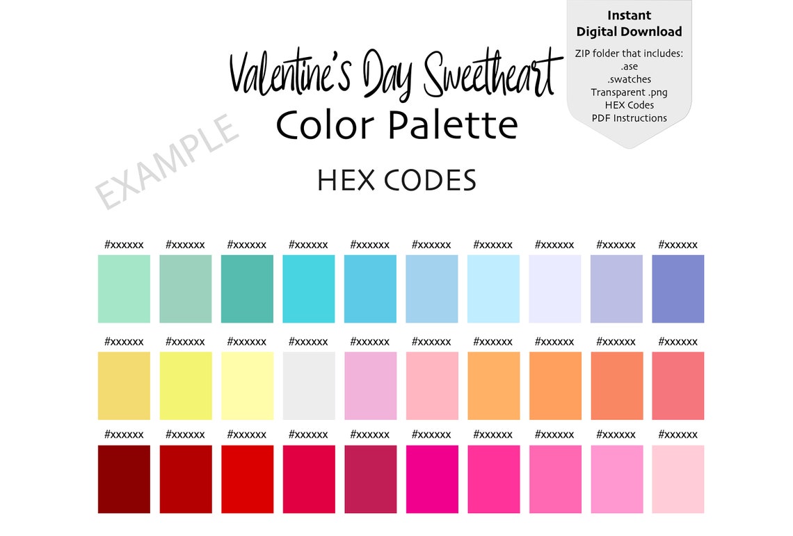 Valentine's Day Sweetheart Procreate & Adobe Digital Color Palette ...