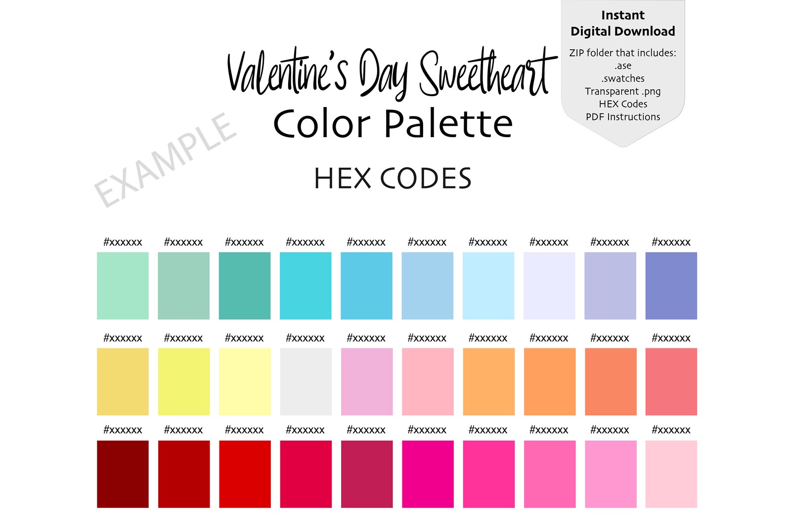 Valentine's Day Sweetheart Procreate & Adobe Digital Color Palette ...