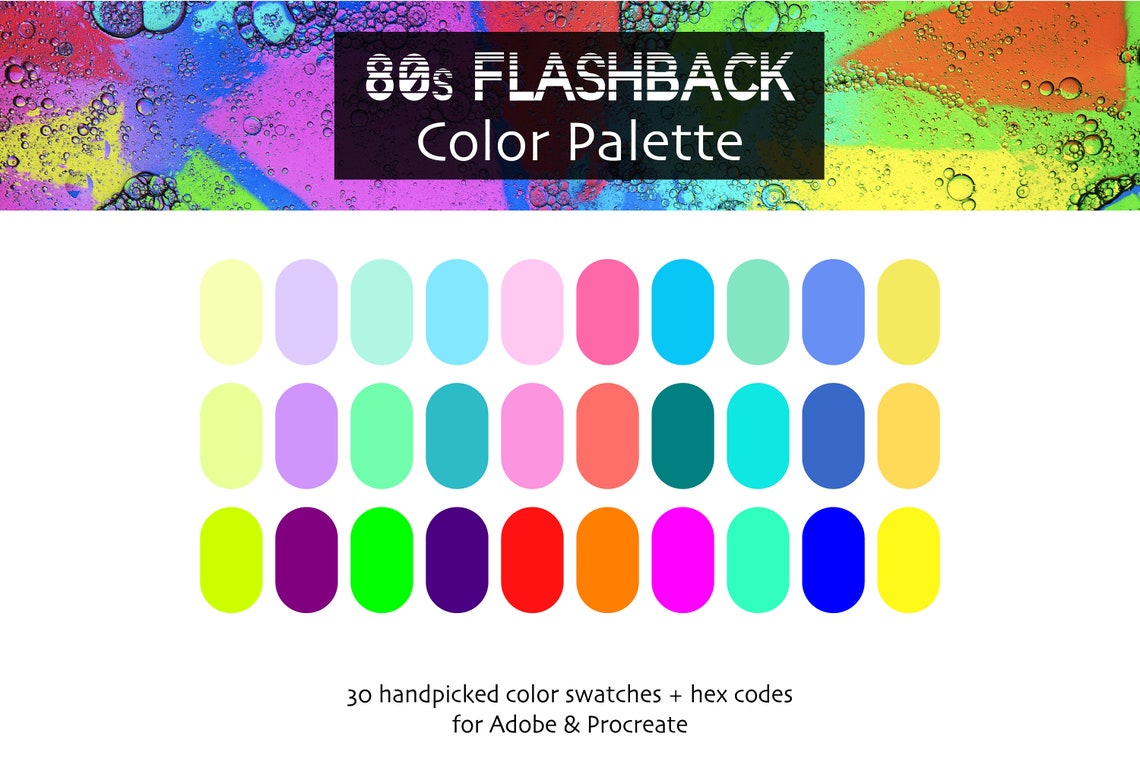 80s Flashback Procreate & Adobe Digital Color Palette Instant Download ...