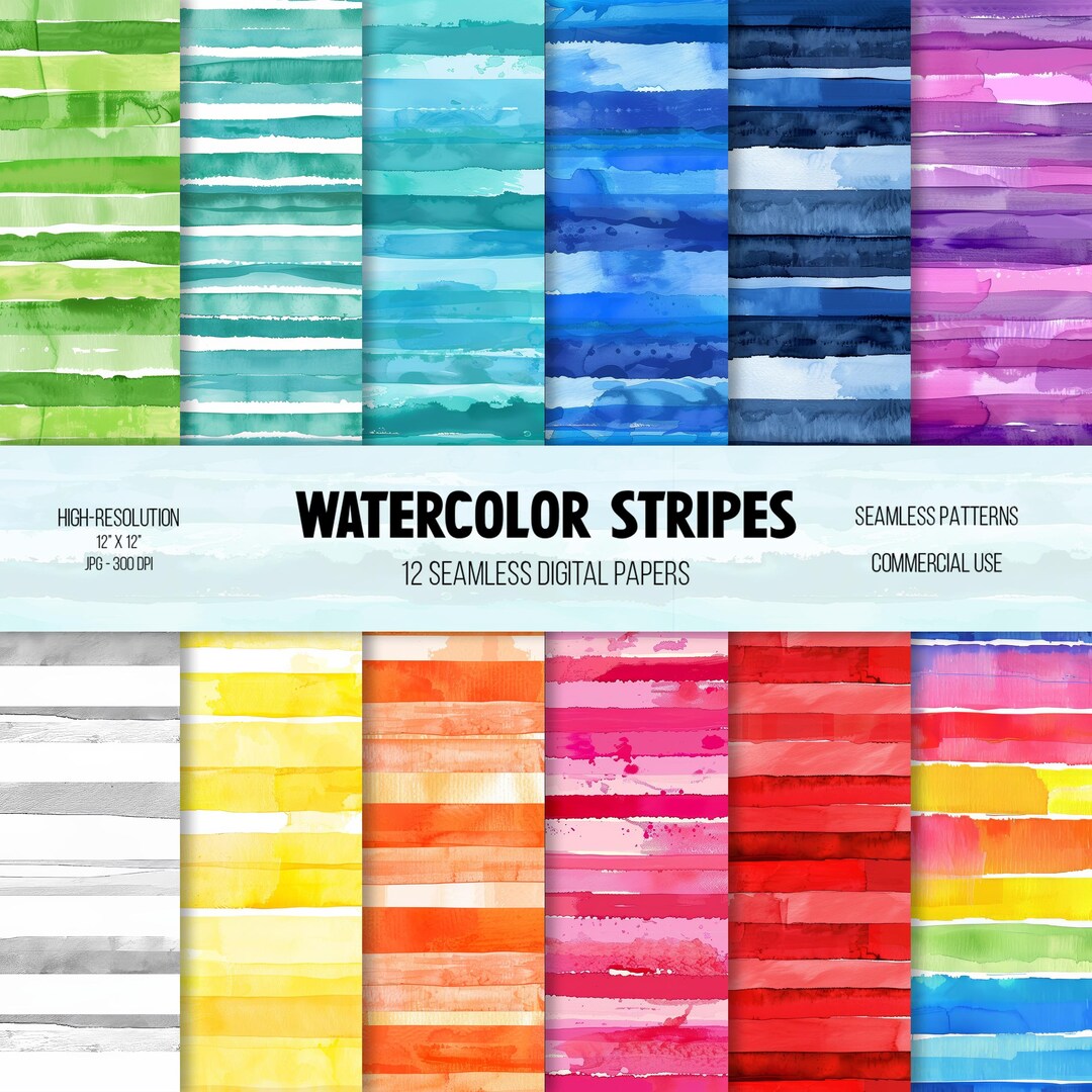 Watercolor Stripes Digital Paper: Seamless Rainbow Colors (digital ...