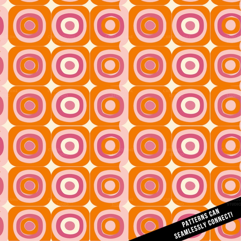 Retro 1960s Mod Digital Paper: Pink & Orange Seamless Patterns (digital ...
