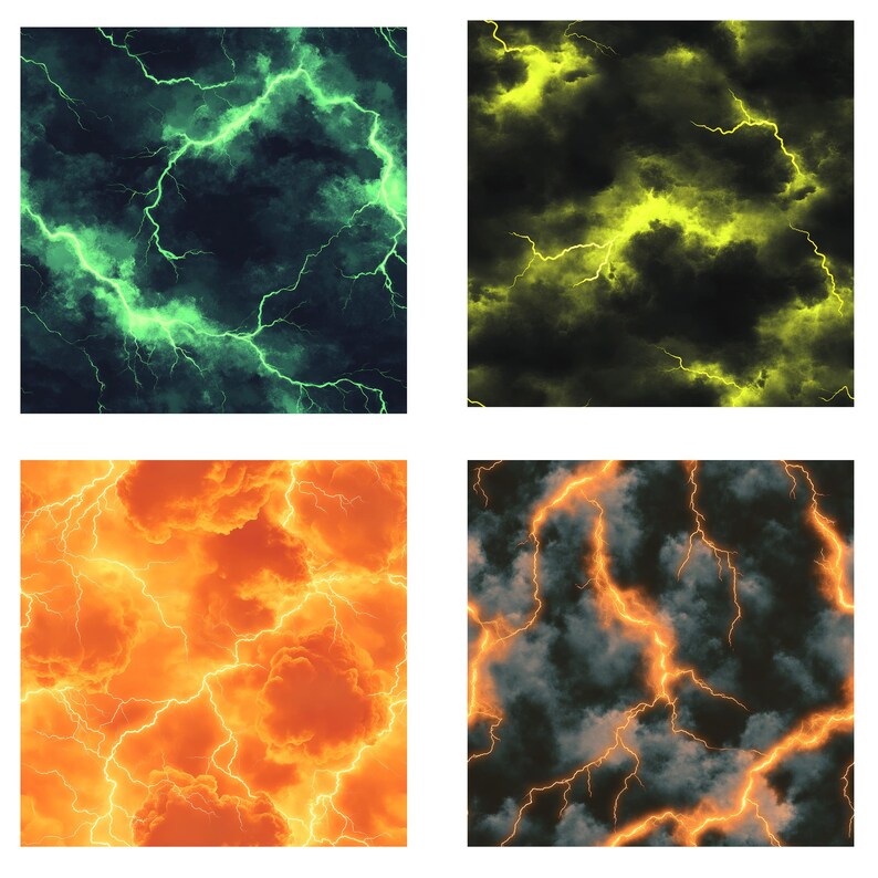 Lightning Digital Paper: Seamless Bright Colors, Night Sky (digital ...