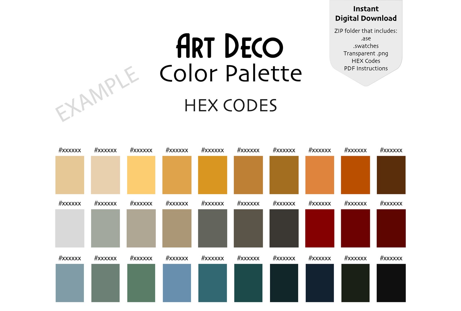 1920s Art Deco Digital Color Palette: 30 Vintage Hues for Procreate ...