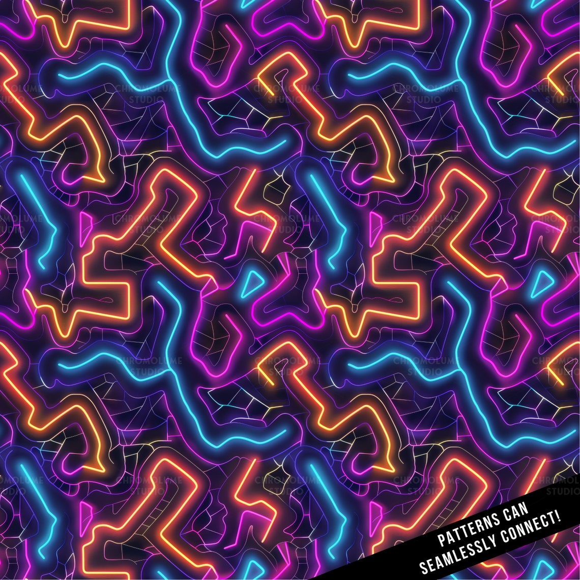 80s Neon Lights Seamless Digital Paper Commercial Use High-resolution ...