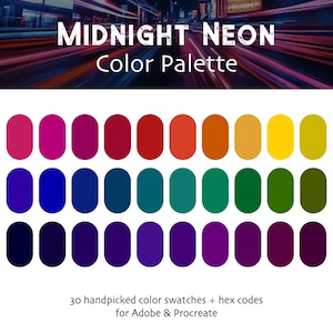 Midnight Neon Procreate & Adobe Digital Color Palette | Instant ...