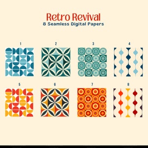 Retro Geometric Digital Paper: Seamless 60s 70s Vintage Patterns ...