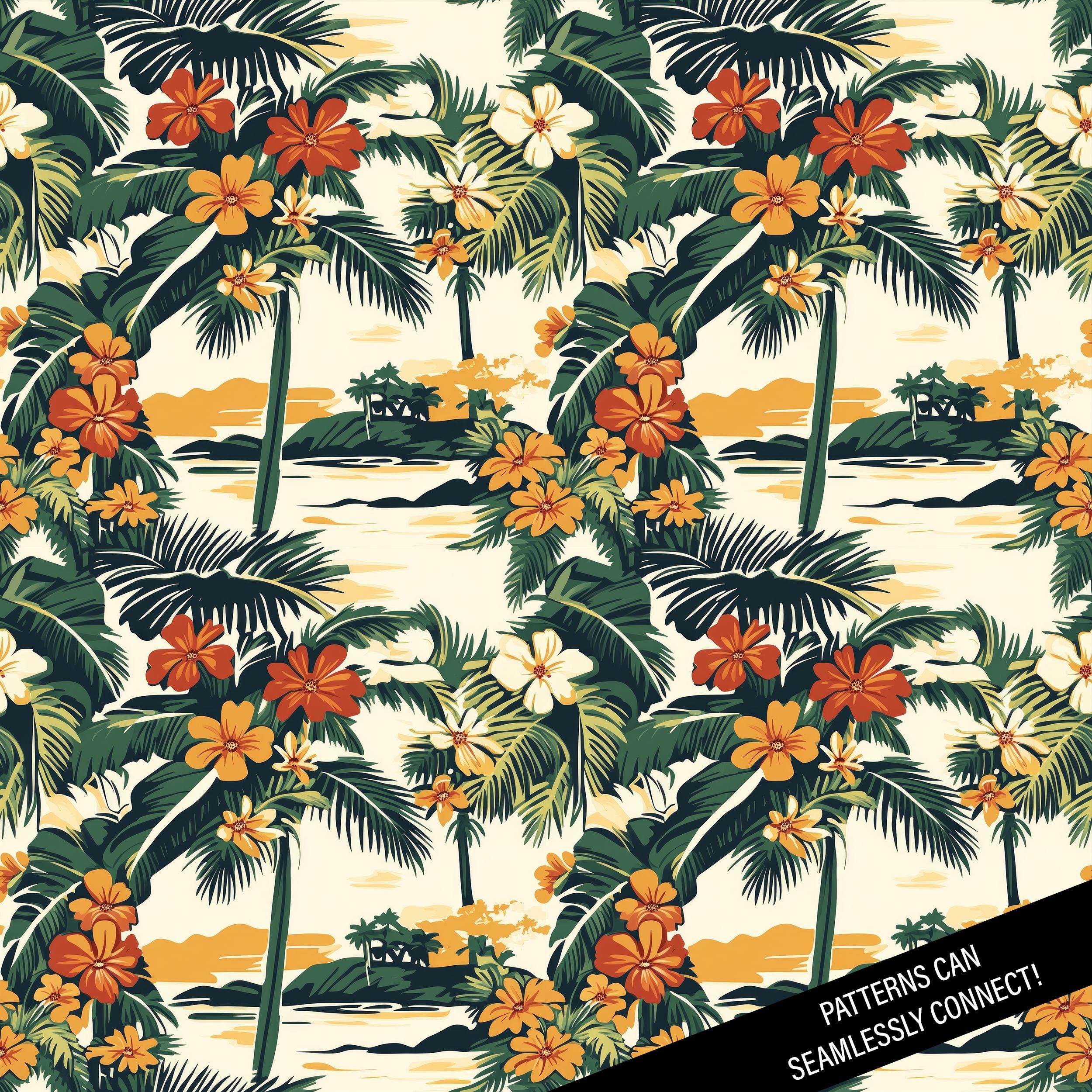 Vintage Hawaiian Print Digital Paper: Seamless Tropical Island Patterns ...