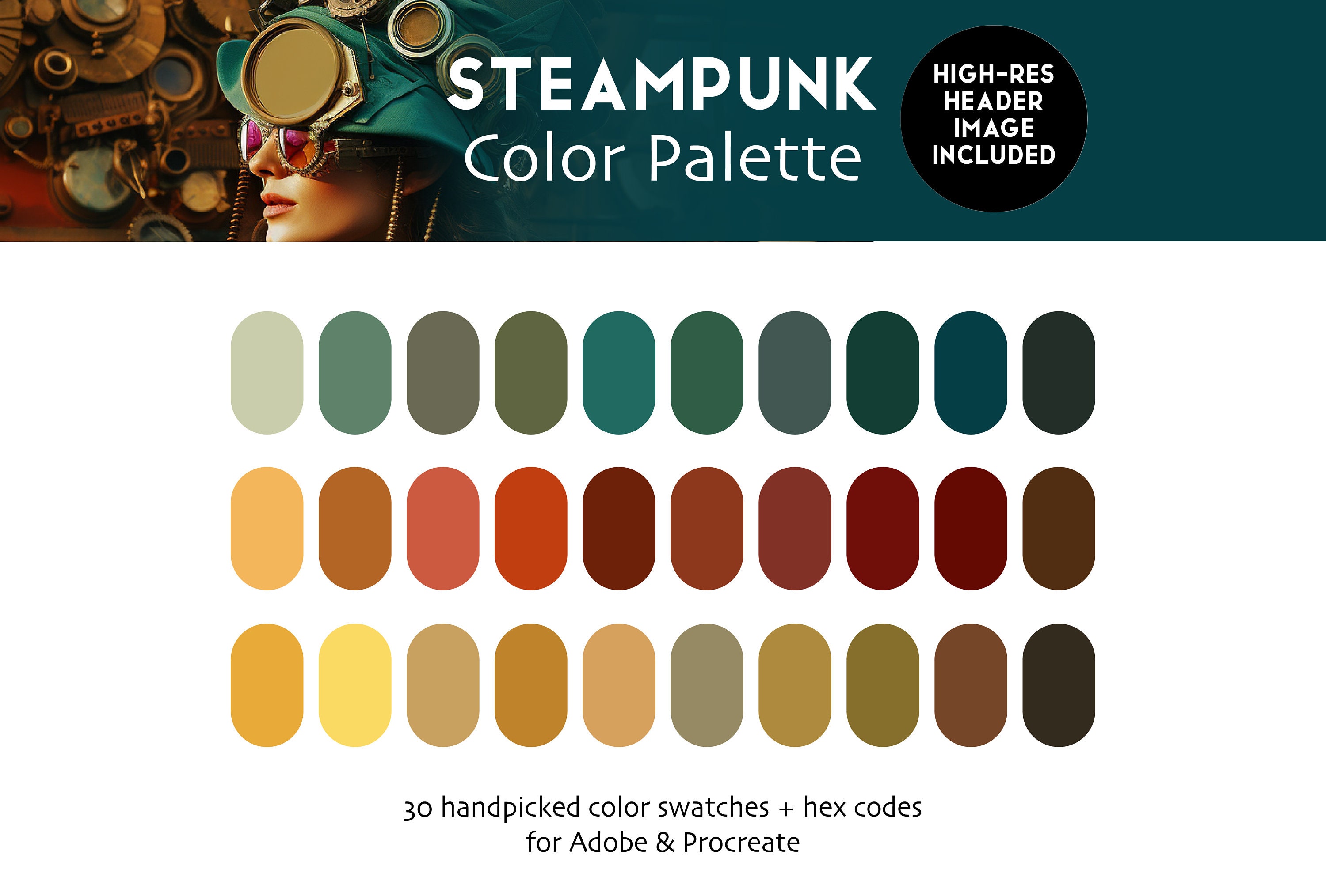 Steampunk Procreate & Adobe Digital Color Palette | Instant Download ...
