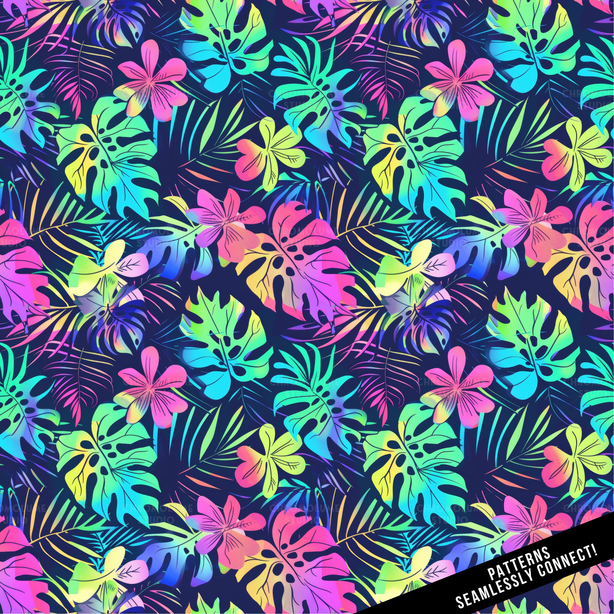 Neon Hawaiian Print Digital Paper: Seamless Tropical Patterns (digital ...