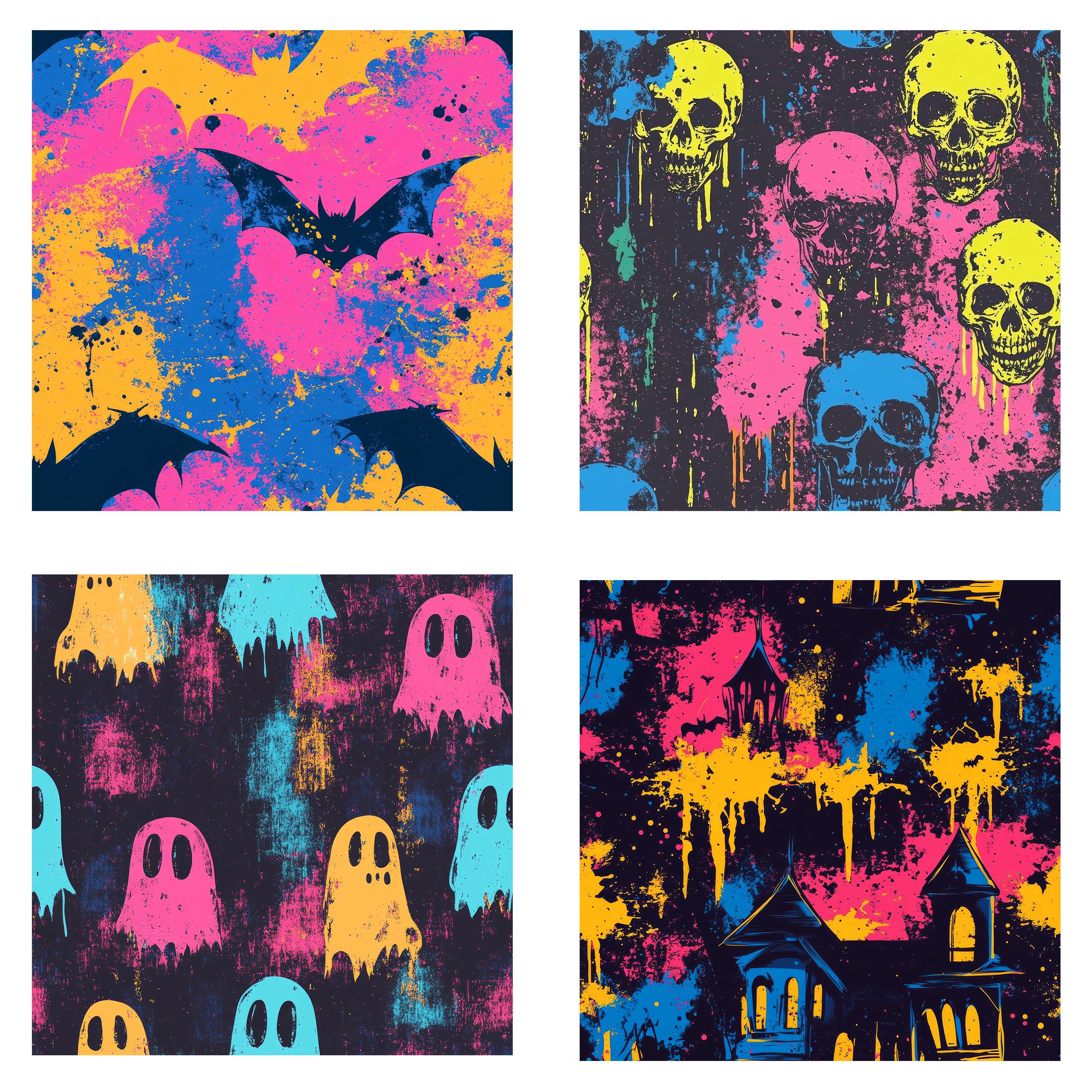 Neon Halloween Paint Splatter Digital Paper: Retro 80s 90s Patterns ...