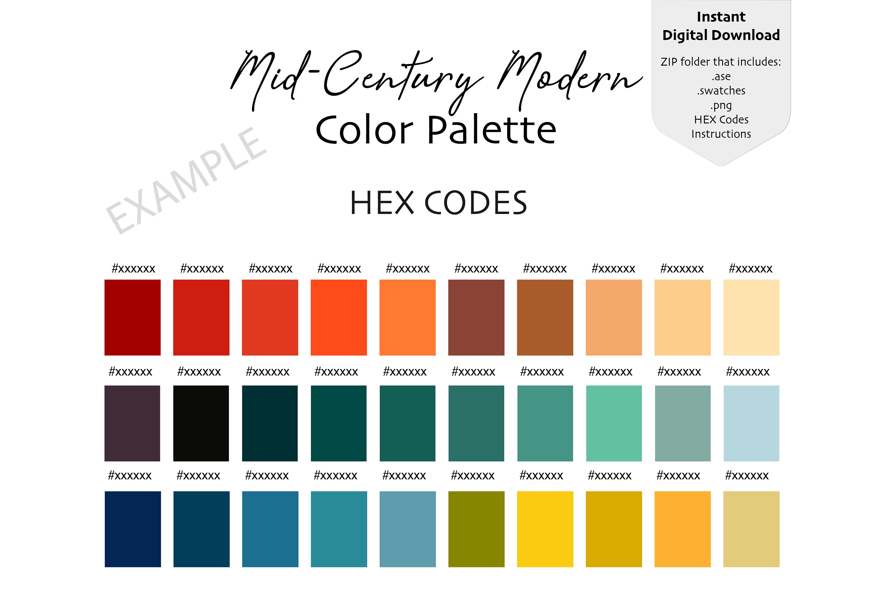 Mid-century Modern Procreate & Adobe Digital Color Palette | Instant ...