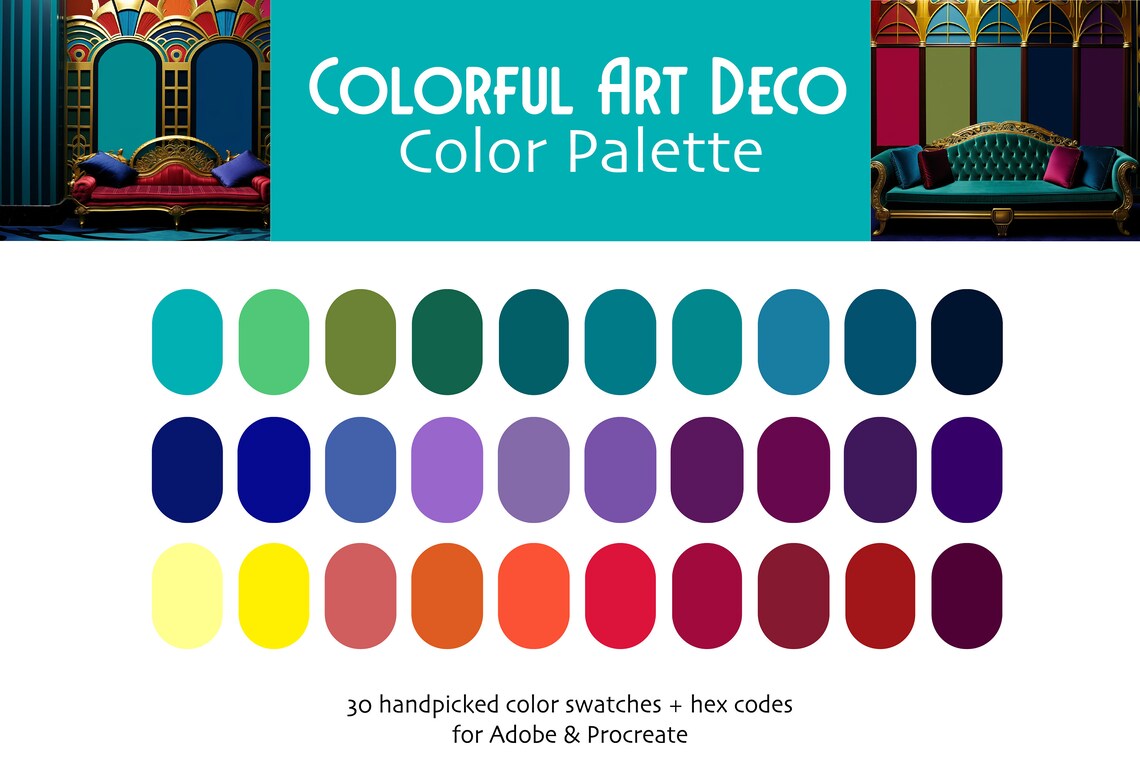 1920s COLORFUL Art Deco Procreate & Adobe Digital Color - Etsy