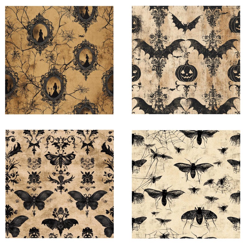Gothic Halloween Seamless Digital Paper | Commercial Use | JPG | Bats ...