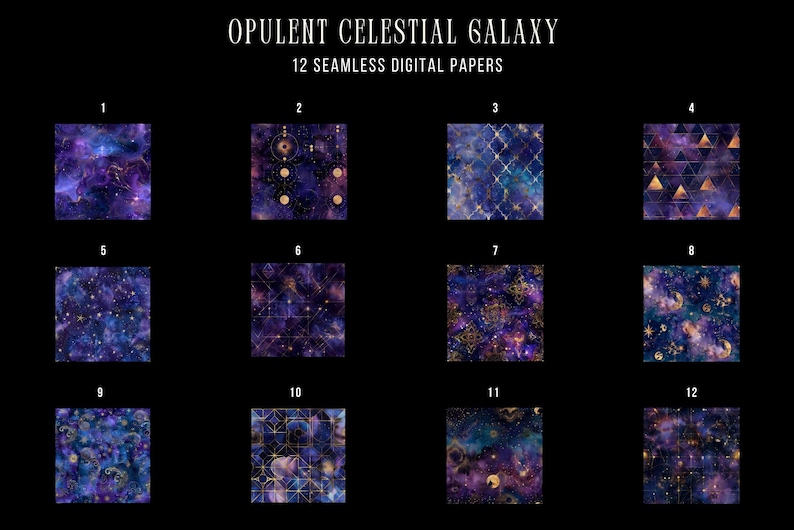 Celestial Galaxy Digital Paper: Seamless Gold Stars, Space Patterns ...