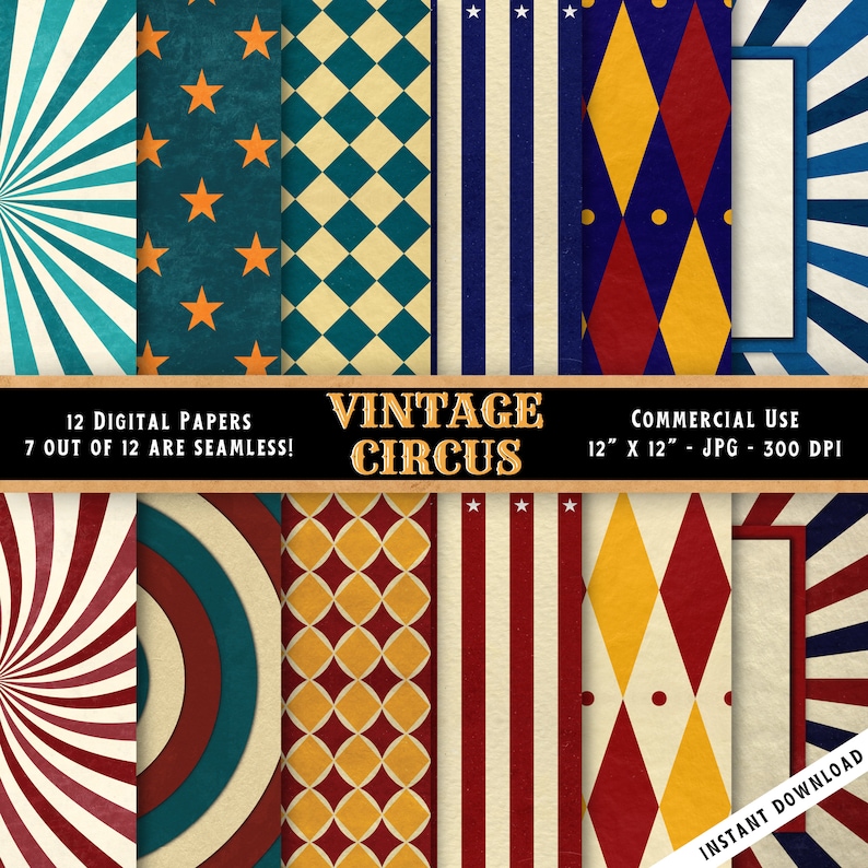 Vintage Circus Digital Paper | Commercial Use | High-resolution | JPG ...