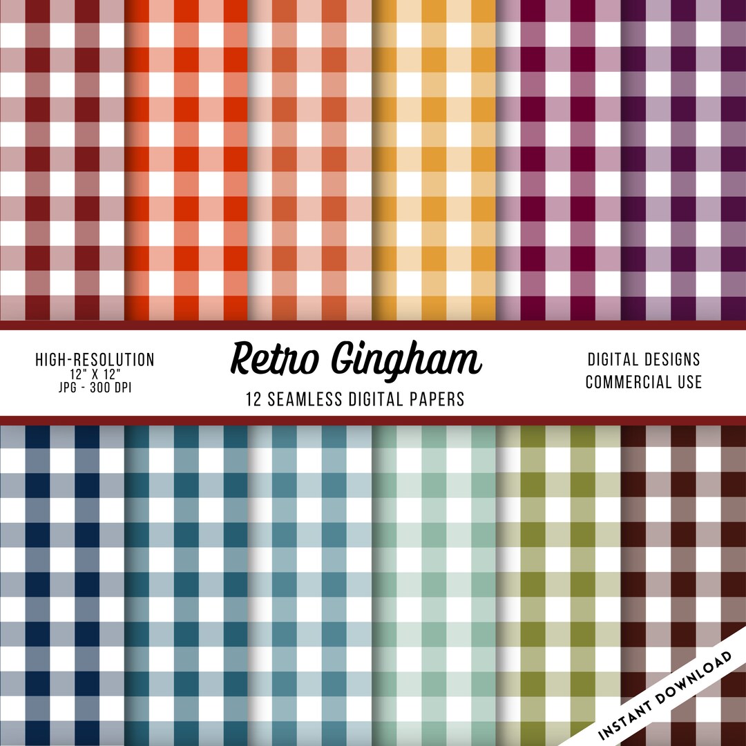 Retro Gingham Seamless Digital Paper: Vintage Plaid (digital Download ...