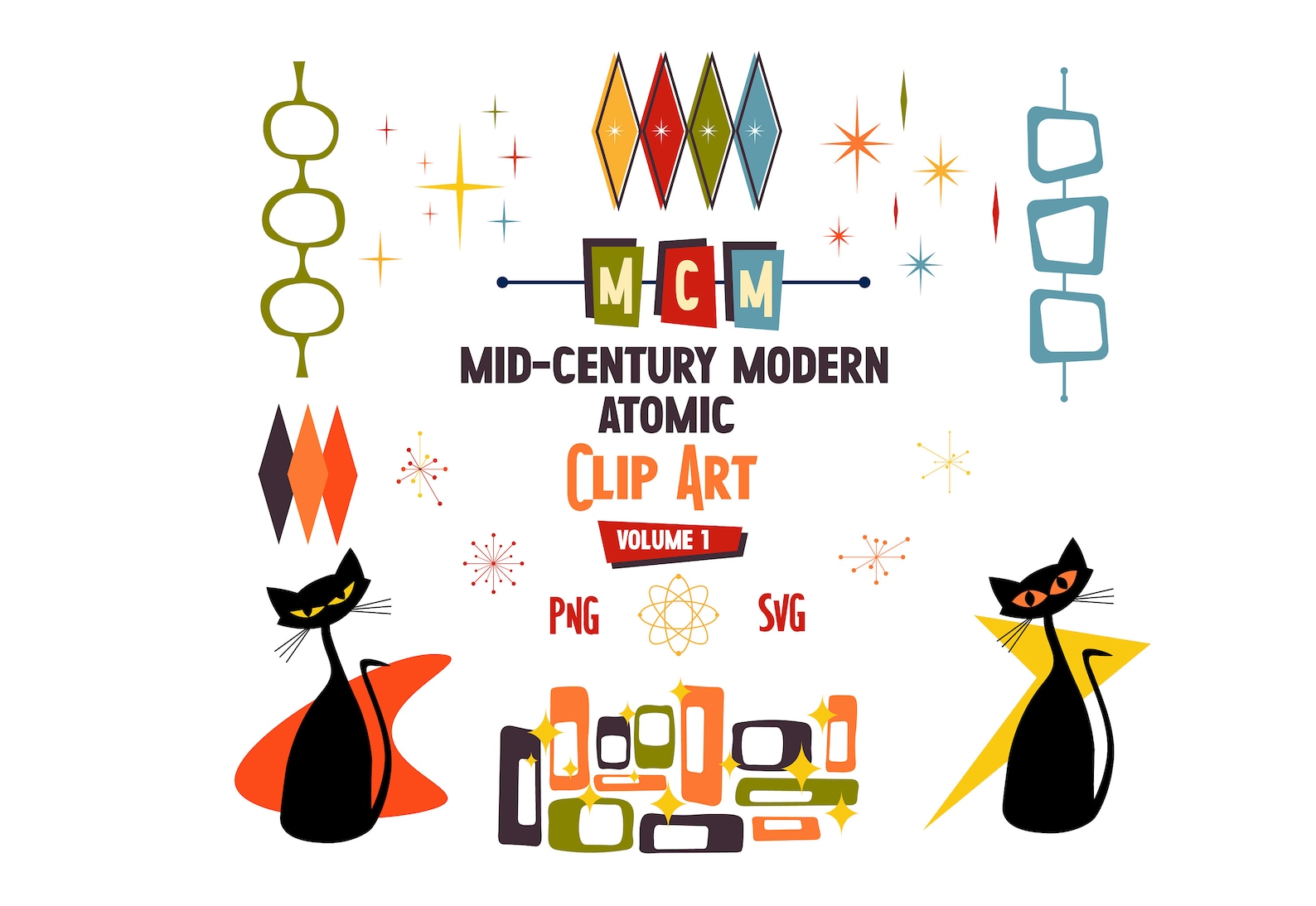 Mid-century Modern Creative Bundle | Vector Art | Clip Art | Digital ...