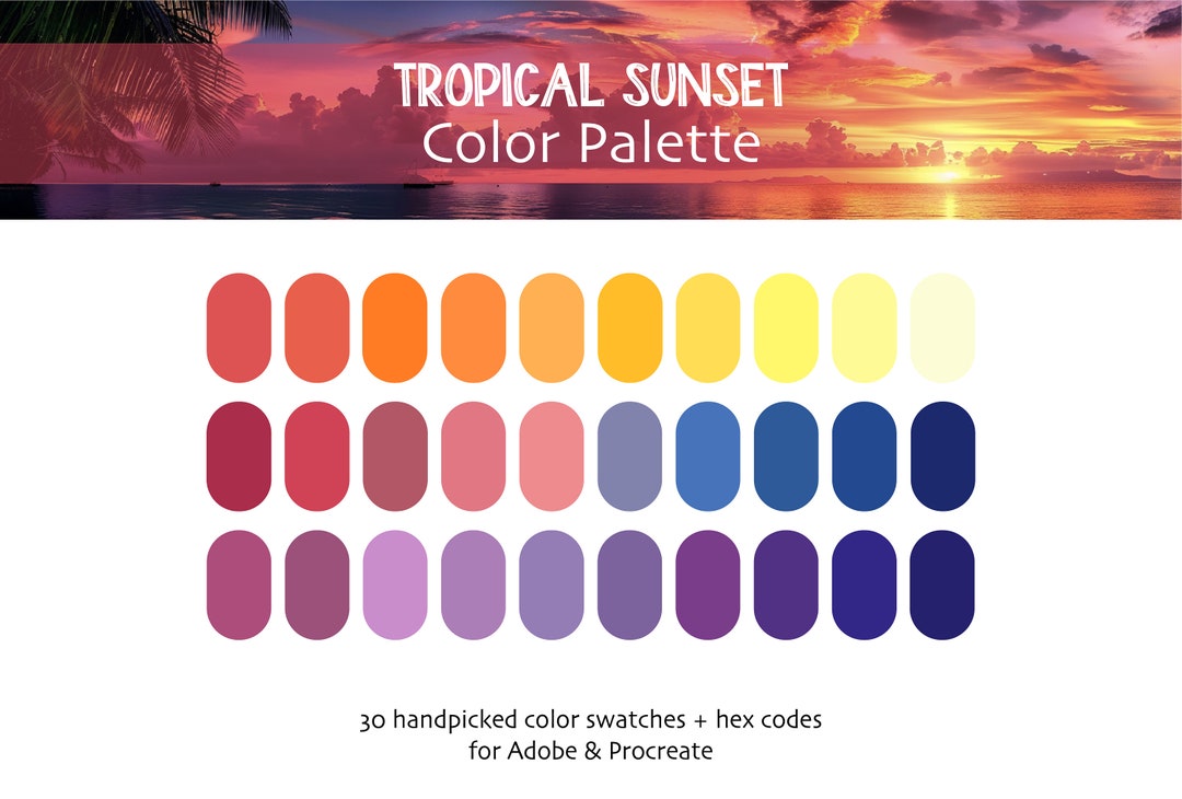 Tropical Sunset Procreate & Adobe Digital Color Palette | Instant ...