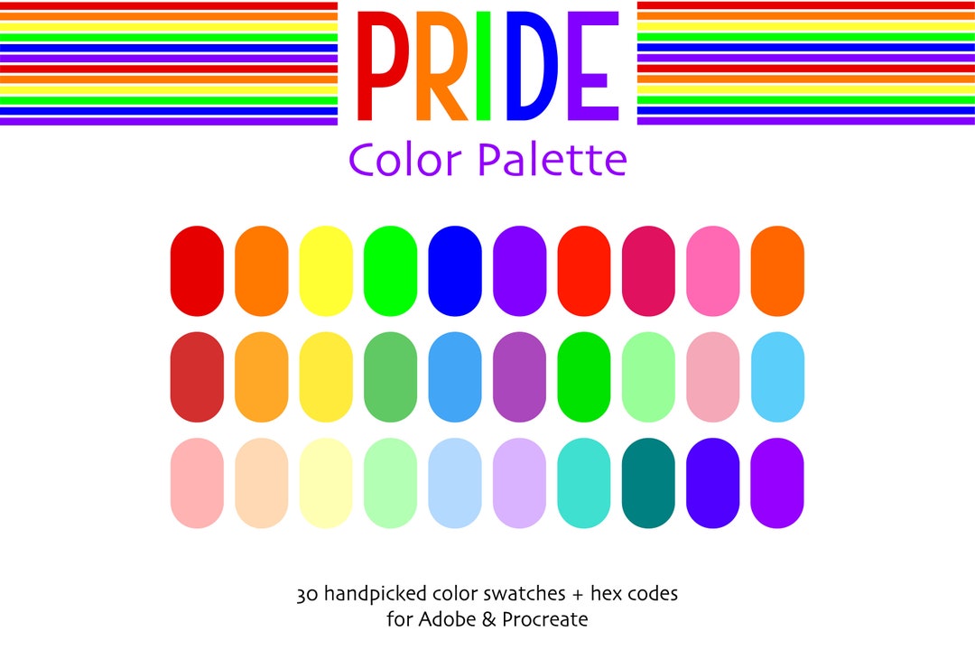 Pride Rainbow Digital Color Palette: 30 Hues for Procreate & Adobe ...