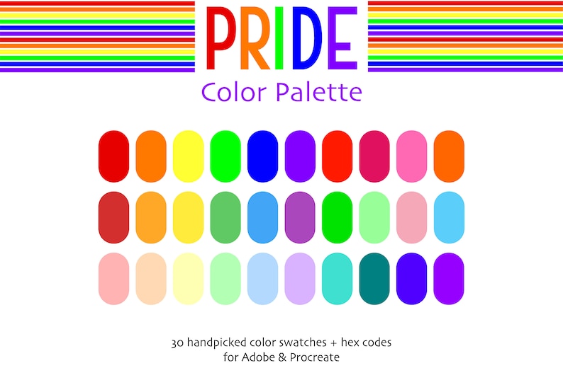 Pride Rainbow Digital Color Palette: 30 Hues for Procreate & Adobe ...