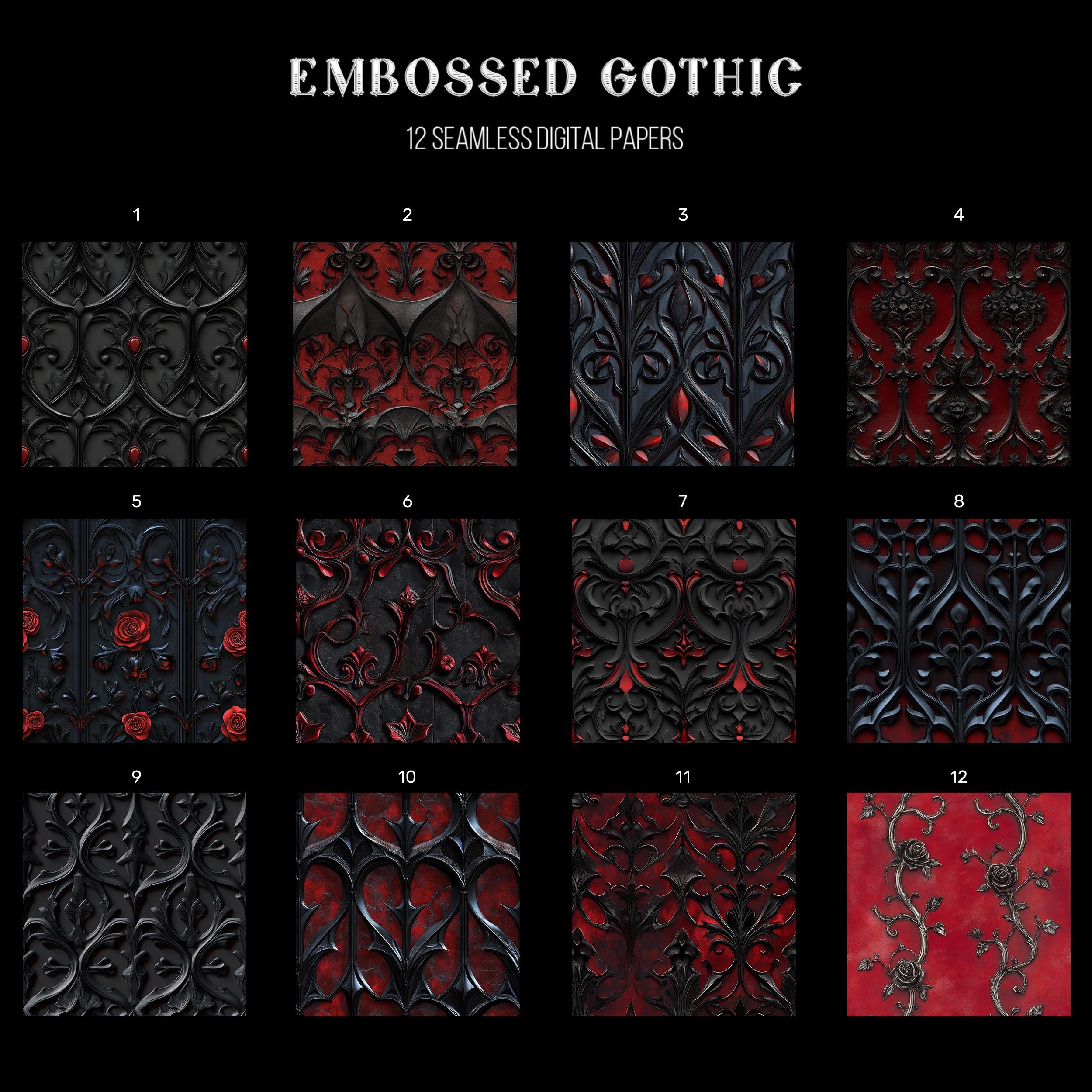 Embossed Gothic Digital Paper: Red and Black Seamless Patterns (digital ...