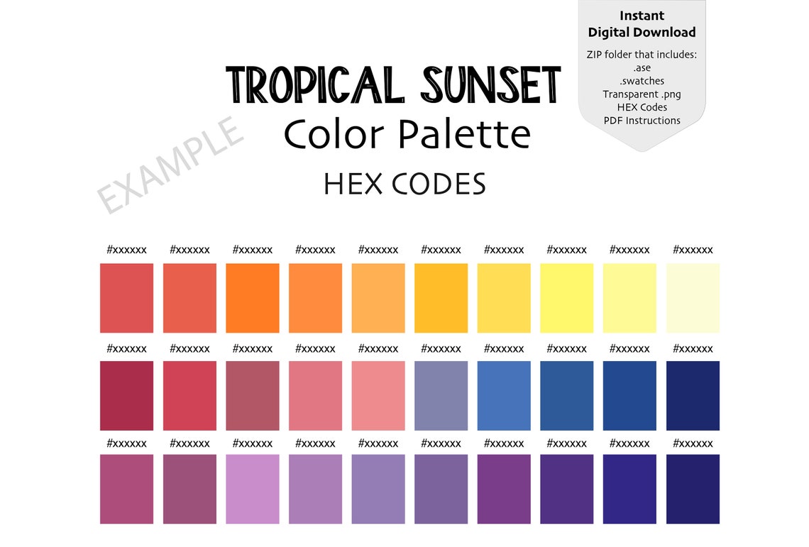 Tropical Sunset Procreate & Adobe Digital Color Palette | Instant ...
