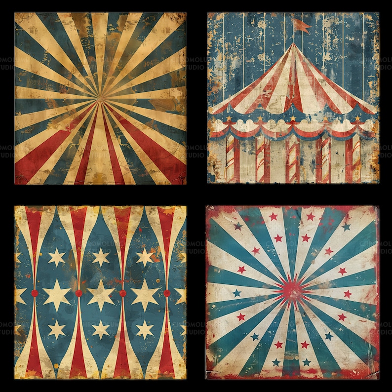 Distressed Vintage Circus Digital Paper | Commercial Use | High ...