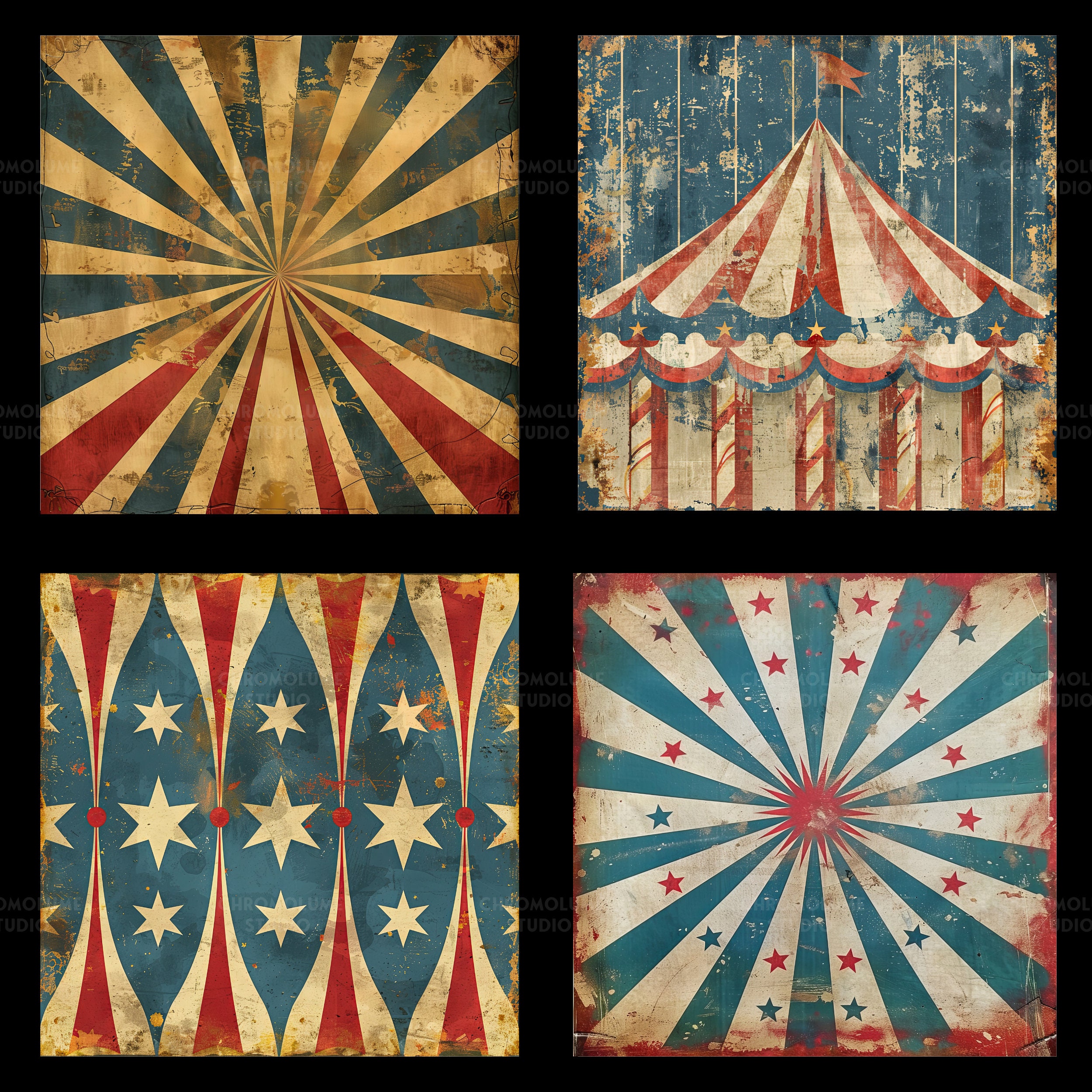 Distressed Vintage Circus Digital Paper Commercial Use High-resolution ...